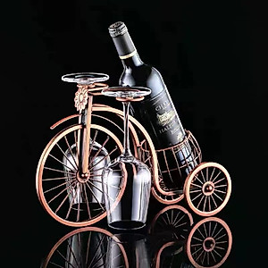 Cicodona Bicycle Wine Rack and Wine Glass Holder-Hold 1 Wine Bottle and 2 Glasses-Perfect for Home Kitchen Decor & Kitchen Storage Rack