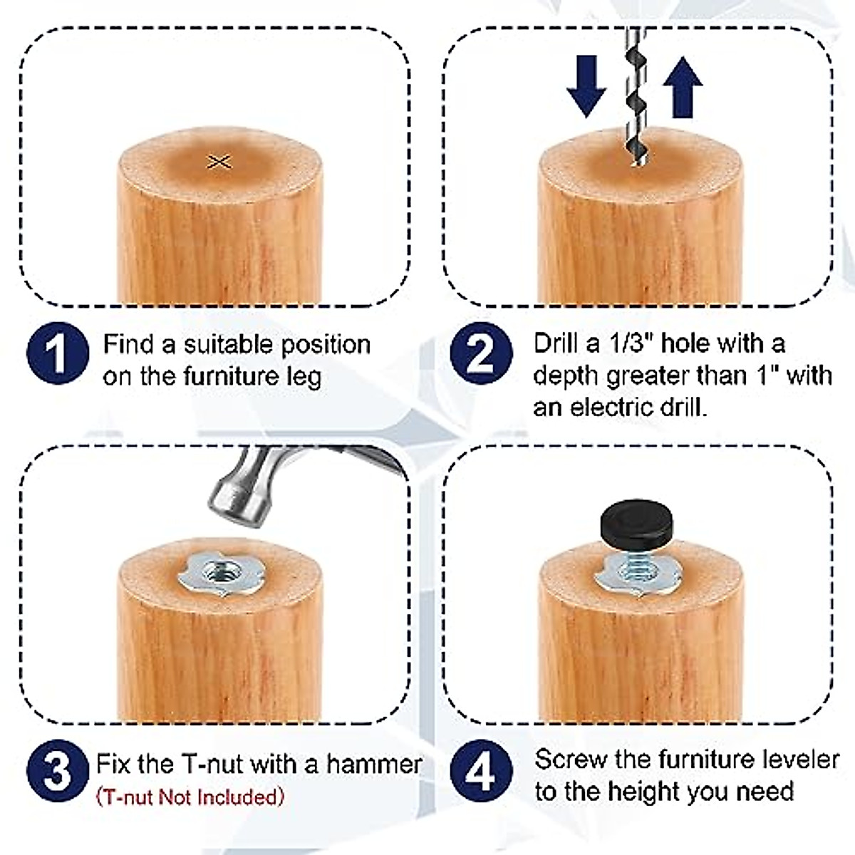 COIDEA 1/4" Thread Furniture Feet Levelers, 12 PCS Adjustable Furniture Feet Threaded Screw in, Leveling Feet Screw On Furniture Glide Leveling for Table, Cabinets, Chairs, Stool Legs(1/4"-20)