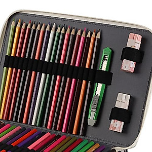 Shulaner 250 Slots Colored Pencil Case with Zipper Closure Large Capacity Retro Style Element Pattern Pencils Bag Waterproof 840D PVC Fabric Pen Organizer Storage Holder for Artist