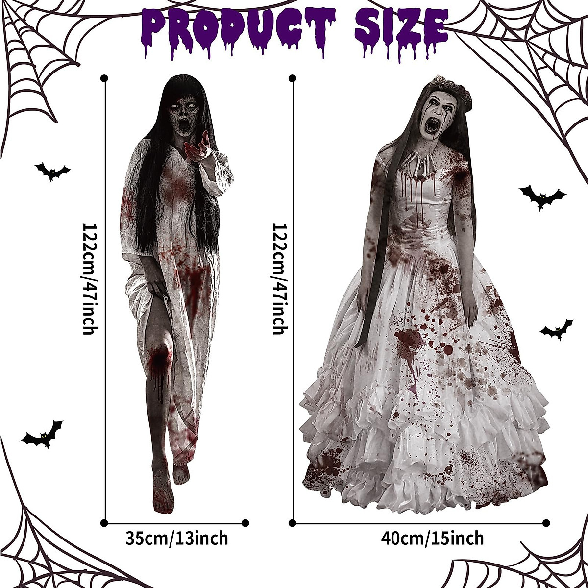 Naozinebi Halloween Wall Decorations Stickers Large Scary Female Ghost Bride Wall Decals Haunted House Decoration Halloween Clings for Halloween Home Window Door Indoor Decorations