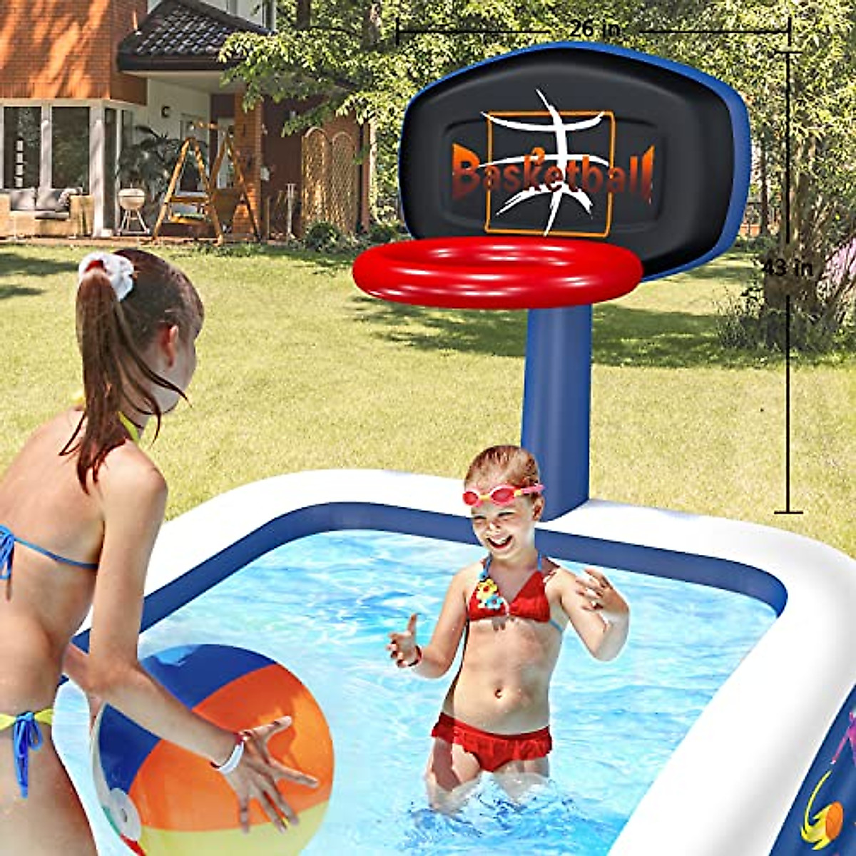 Inflatable Swimming Pool, Basketball Hook Family Full-Sized Inflatable Pools, 118" x 72" x 22" Blow Up Kiddie Pool for Kids, Adults, Babies, Toddlers, Outdoor, Garden, Backyard (Basketball Cartoon)