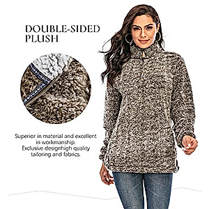 Les umes Women's Zipper Sherpa Pullover Fuzzy Fleece Sweatshirts Jacket Winter Oversized Outwear Coat Brown 2XL