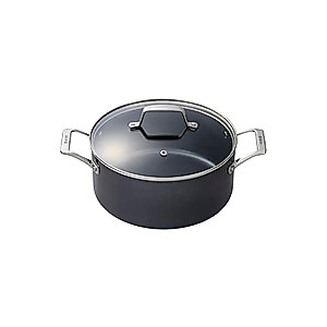 Kyocera Ceramic Cooking Pot with Ceramic Non-Stick Coating 24 cm PFAS/PTFE Free Stainless Steel Handles Suitable for All Hob Types Includes Glass Lid CSTP-09