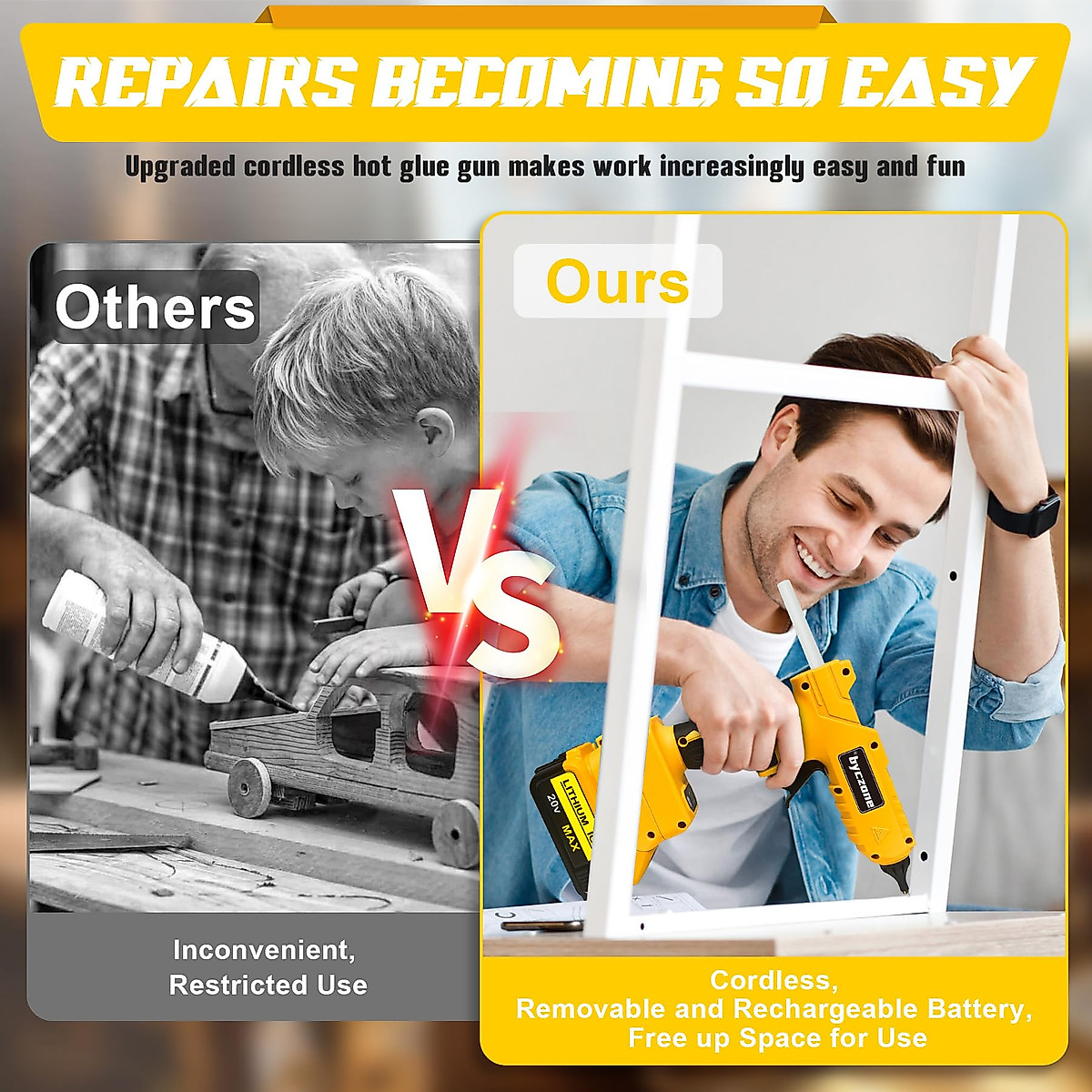 Cordless 100W Hot Glue Gun for Dewalt 20V Battery, Handheld Wireless Power Heavy Duty Hot Glue Gun Full Size Kit with 20pcs Hot Glue Sticks for Home Repair, Arts & Crafts(Battery NOT Include)