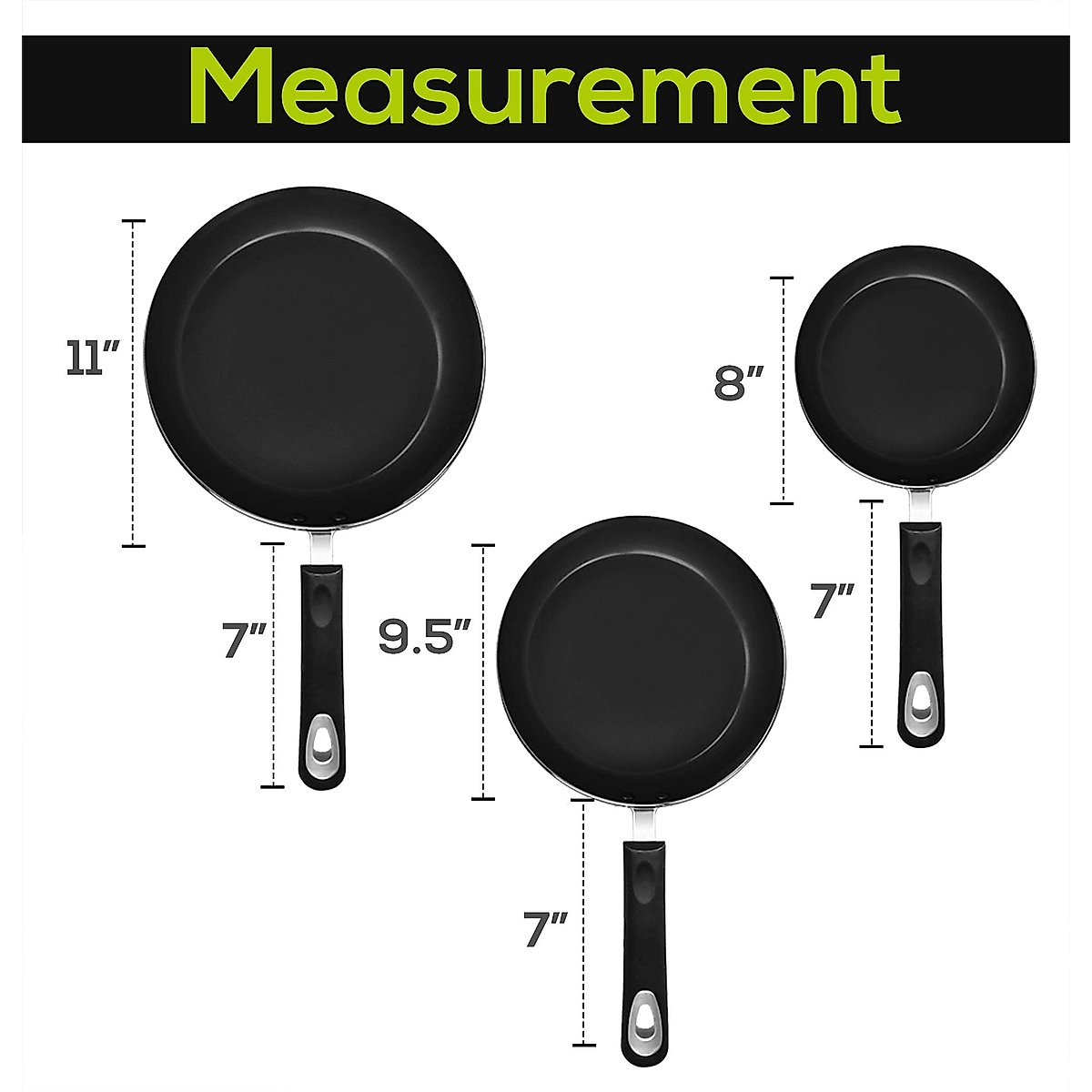 Utopia Kitchen 1 Quart & 2 Quart Nonstick Saucepans with Glass Lids & along with 8” 9” & 11” Nonstick Frying Pan - Induction Bottom - Multipurpose Use for Home Kitchen or Restaurant - Grey-Black