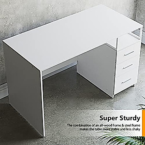 CubiCubi Computer Desk with Drawers, 47 Inch Home Office Desk, Study Writing Table, Modern Office Desk, White
