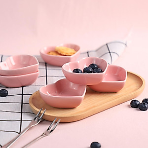 Gaolinci Heart-Shaped Multipurpose Ceramic Sauce Dish Seasoning Dishes Sushi Dipping Bowl Appetizer Plates Serving Dish Saucers Bowl(Set of 6), Multiple Colour