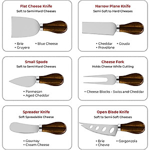 Clarmonde Cheese Butter Spreader Knife Set, Charcuterie Board Accessories Utensils,Stainless Steel with Walnut Wood Handel, Mini Serving Tongs Spoons Forks Set