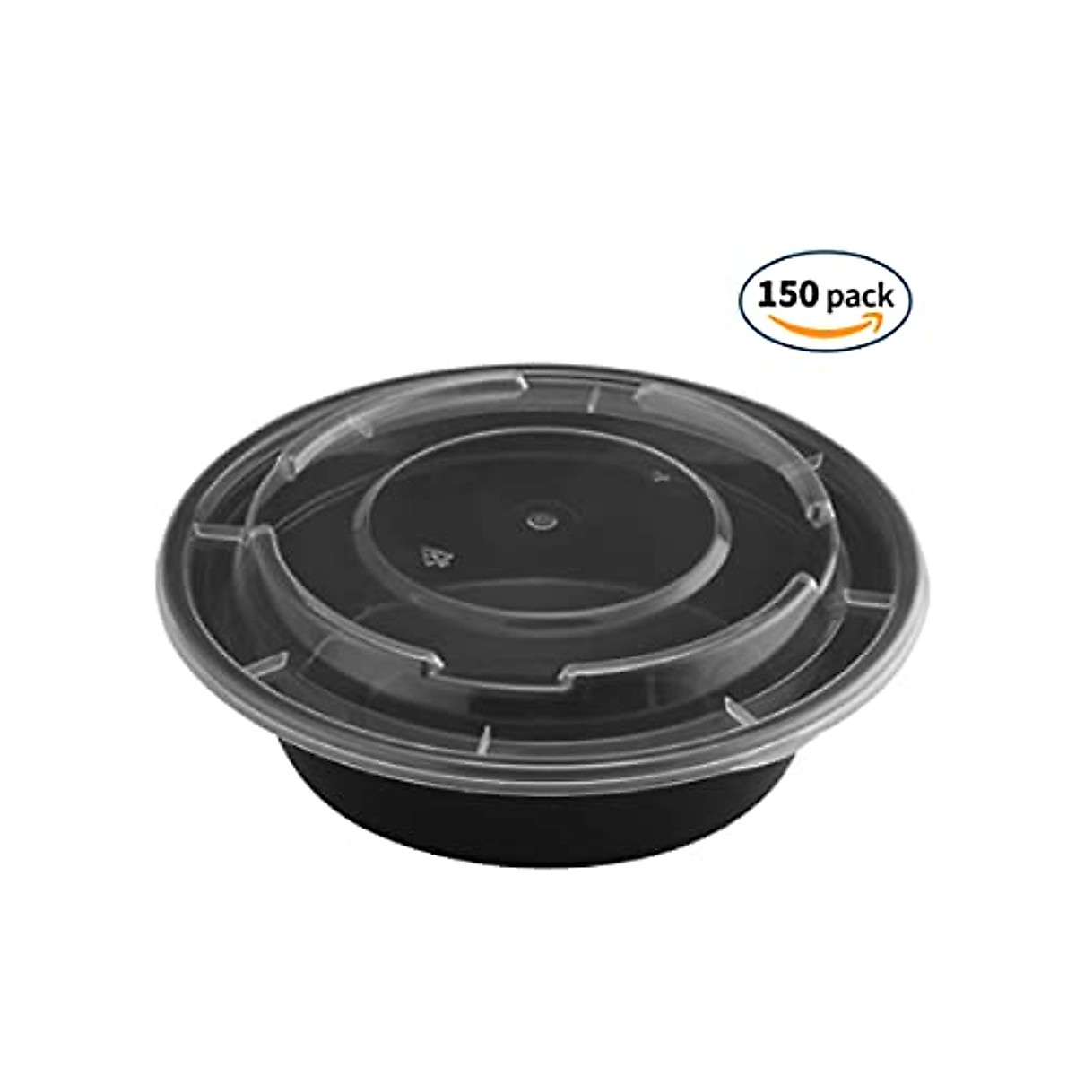 TIYA Takeout Food Containers - 16 oz Bulk 150 Pack with Lids - Plastic Food Storage To-Go Round Bowls - Reusable Microwavable Dishwasher Safe - Leak Proof and Great for Meal Prep