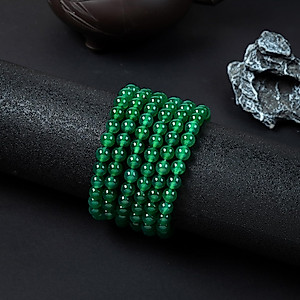 MIRGREE 120pcs 8mm Natural Gemstone Round Smooth Spacer Loose Stone Beads for Jewelry Making,Link Bracelets,Necklaces,Strand with Crystal Stretch Cord Spacer Beads (Green Agate)