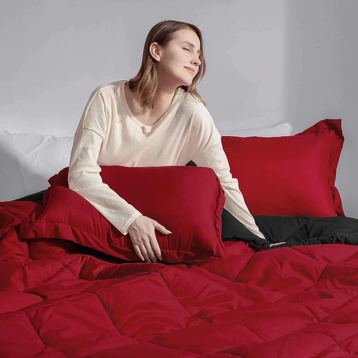 Basic Beyond Twin Comforter Set - Red Twin Comforter Set, Reversible Twin Bed Comforter Set for All Seasons, Black/Red, 1 Comforter (66"x92") and 1 Pillow Sham (20"x26"+2")