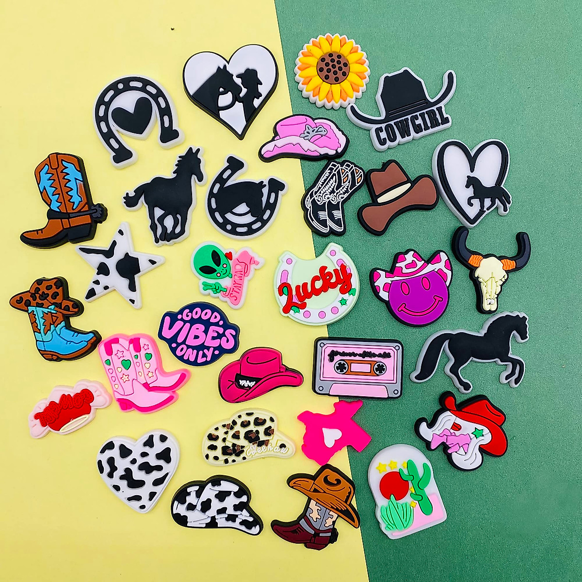 30pcs Western Cowgirl Shoe Charms for Crock Clog Sandals Decoration Horse Shoe Charms for Girls Boys Men Adult Party Favor