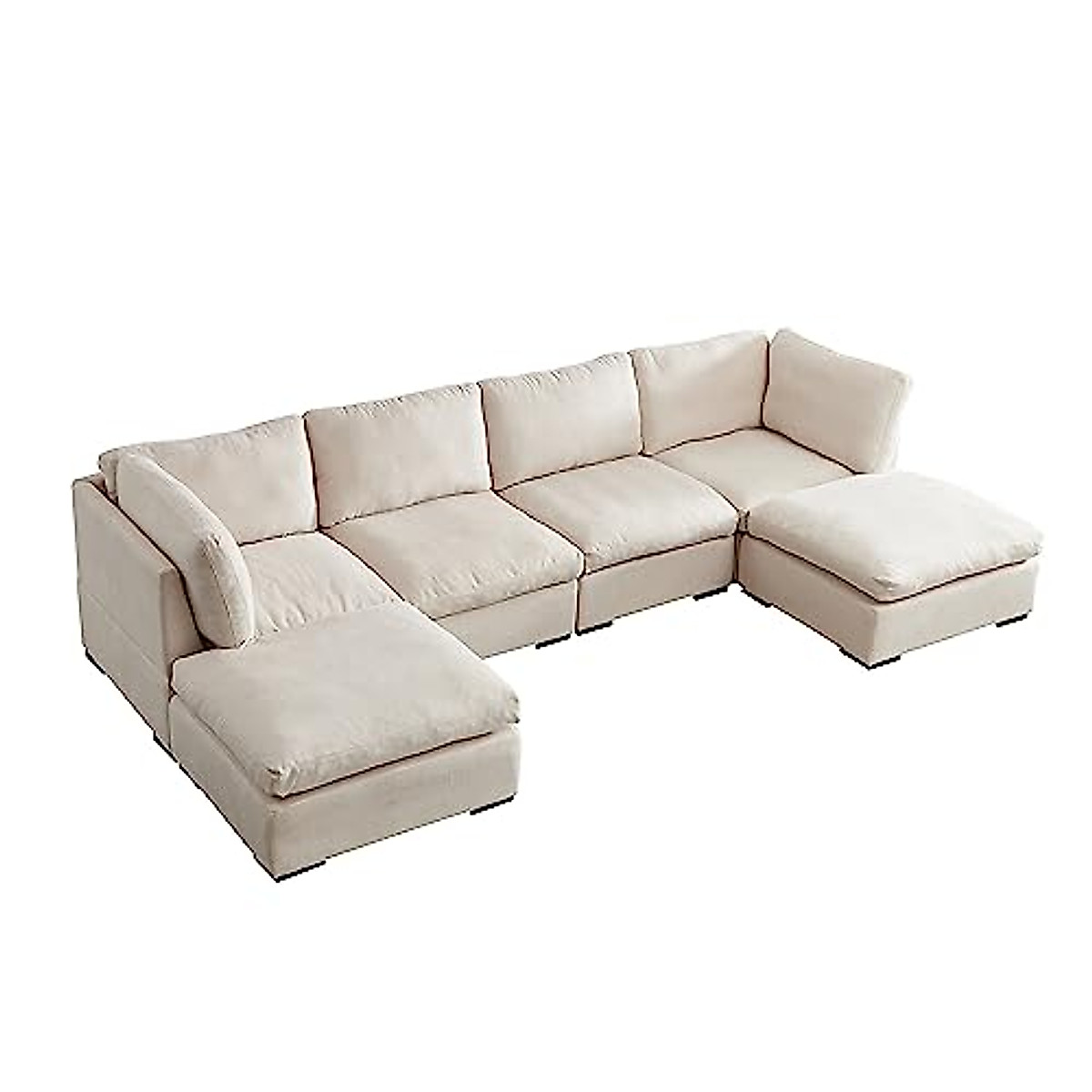 Eafurn Sleeper Bed Modular Sectional Reversible Chaise, Modern U-Shaped 6-Seat Corner Moveable Ottoman,Free Combination Down Filled Soft Sofa & Couch for Living Room,Home,Office, Beige 129