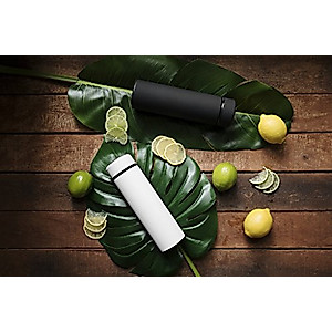 Stainless Steel Water Bottle Tumblers: BPA Free, Vacuum Insulated Travel Mug with Lid and Removable Fruit and Tea Filter  for Hot or Cold Beverages - 17 oz. Infuser Bottles Set of 2 (Black and White)