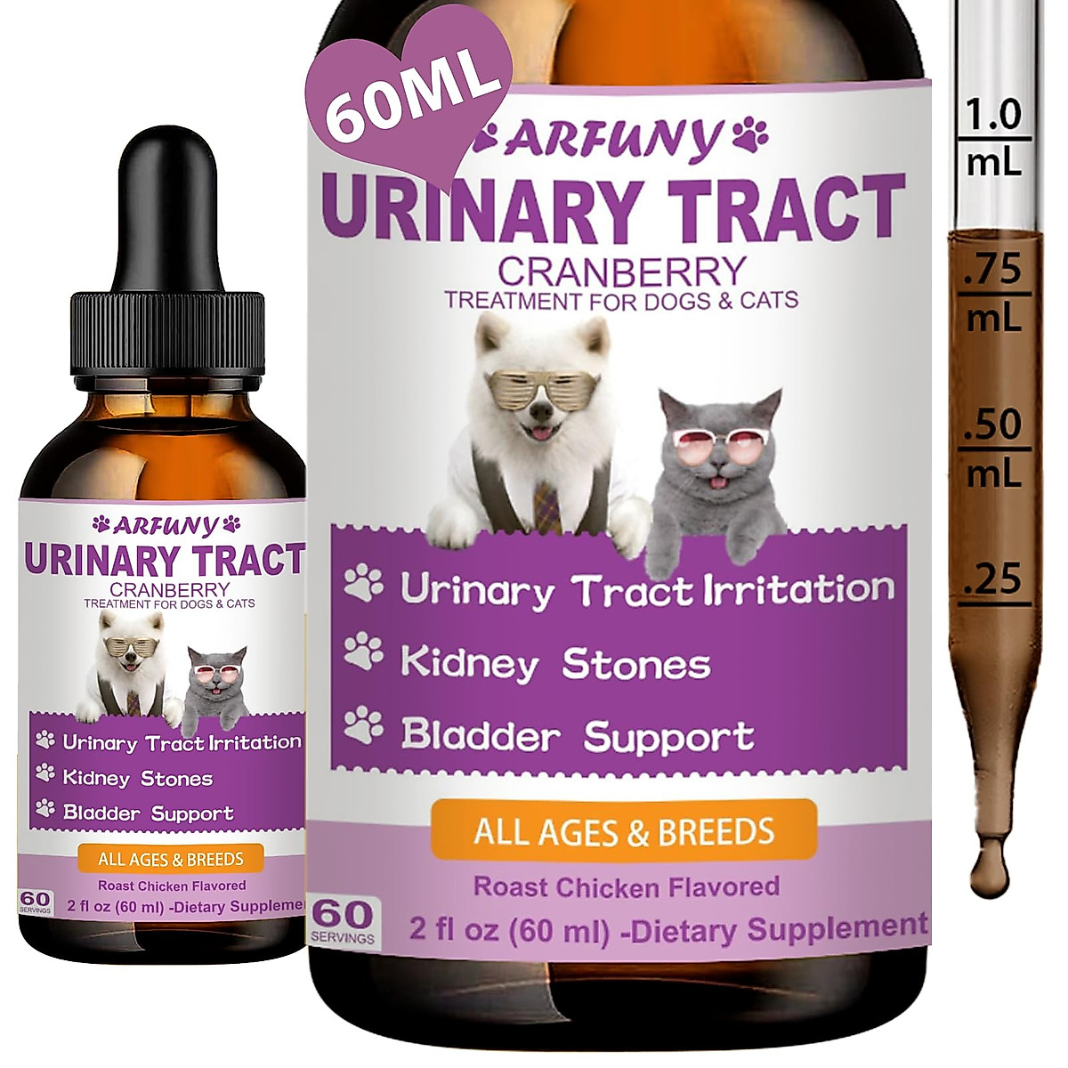 Cat & Dog Urinary Tract Infection Treatment | 60ML Support Bladder, Kidney & Incontinence | Cranberry Supplement for Cats & Dogs | Dog UTI | Cat UTI | Cat & Dog Kidney Support | Chicken Flavor