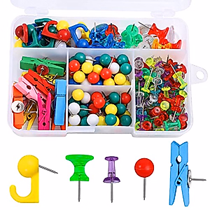 200 Pieces Push Pins Set, Thumb Tacks Multicolor Pushpin Clips Decorative Push Pins for Cork Board, 5 Style for Bulletin Boards Wall Maps Pictures Office Home Supplies