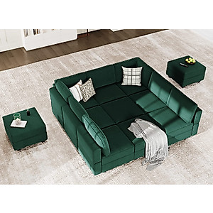 Belffin Modular Sectional Sofa with Ottomans Velvet Oversized U Shaped Sofa Couch with Storage Seats Sofa Set with Reversible Chaise Velvet Green…