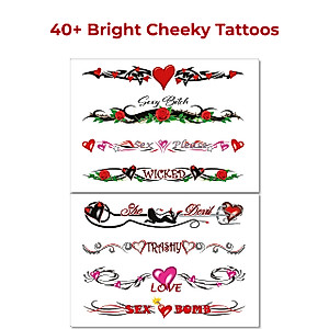8 Large Sexy Naughty Temporary Tattoos for Women Ladies - Adult Fun for Lower Back Legs Arms Stomach