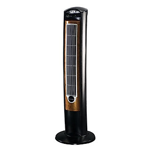 Lasko Wind Curve Tower Fan 42" with 3-Speed Sleep Mode and Remote Control, Black/Woodgrain, Ideal for Home and Office - T42050 (Renewed)
