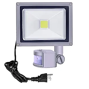 HANNAHONG 20W LED Motion Sensor Flood Light Plug in,PIR Induction Lamp,Dusk to Dawn Outdoor Auto ON/Off Spot,Security,Work Light,6500K Daylight,IP66 Waterproof,for Garage Yard Patio Porch Lighting