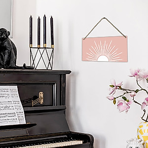 PHAMTE Sun Sunshine Decor, Boho Pink Sun Wall Art, Boho Pink Sun Sunrise Sunshine Printed Wood Plaque Sign Wall Hanging,Boho Sun Hanging Wall Art Signs For Bedroom Home Dorm Nursery Room Decor 12 x 6