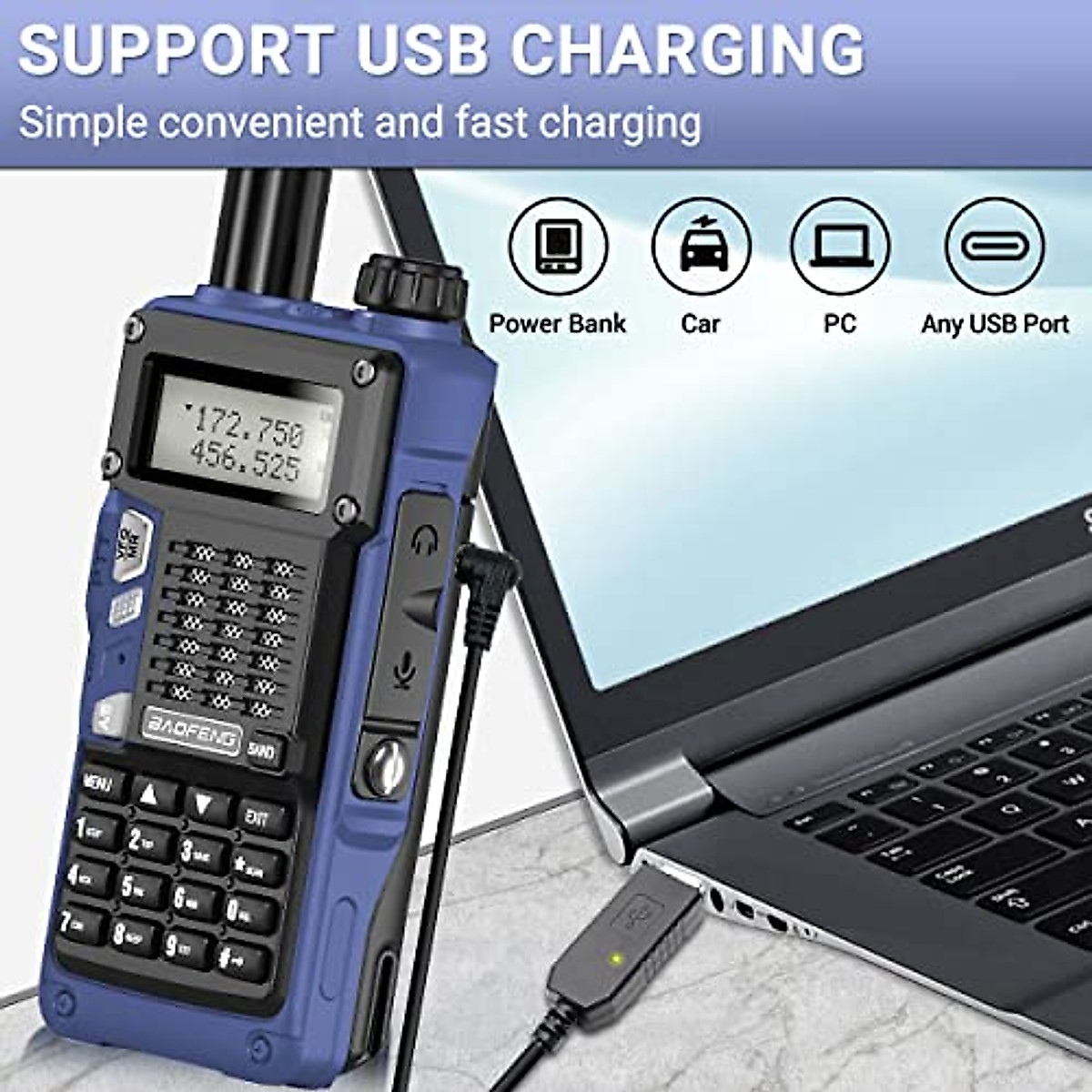 Baofeng Radio Handheld Ham Radio UV-S9 Pro 8W High Power Dual Band Portable Two Way Radio with Battery and USB Charger Cable Upgrade of UV-5R Walkie Talkies(Blue)