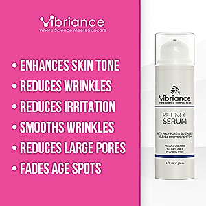 Vibriance Retinol Serum for Mature Skin, Reduces Appearance of Deep Wrinkles and Large Pores, Enhances Skin Tone, Improves Complexion| 1 fl oz (30 ml)