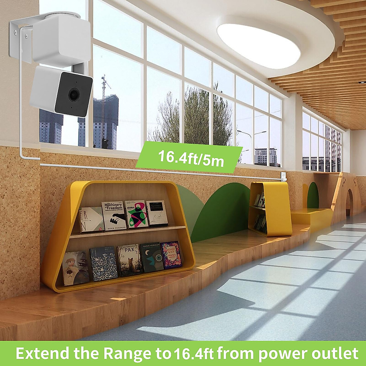 UYODM 16.4FT/5M L-Shape Micro USB Extension Cable Compatible with WYZE Cam Pan V3, 90 Degree Extension Charging Cable Power Your WYZE Cam Pan V3 Continuously - 2Pack White