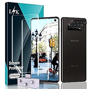[2+2 Pack] LK Compatible for Samsung Galaxy S10 6.1inch, 2 Pack Flexible TPU Screen Protector and 2 Pack Camera Lens Protector [Ultrasonic Fingerprint Support] HD Clear Easy Installation