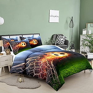 Bodhi Boys Soccer Comforter Set Twin,Sports Bedding Set Twin for Boys Teen Kids,Teen Boy Comforter Set with Matching Pillowcases,Kids Football Bedding Set Twin Size