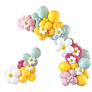 DIY Daisy Balloon Garland,147PCS Daisy Balloon Arch Kit, Retro Hippie Boho Macaron Pastel Balloons Garland for Baby Shower Bridal Wedding Daisy Birthday Party Decorations
