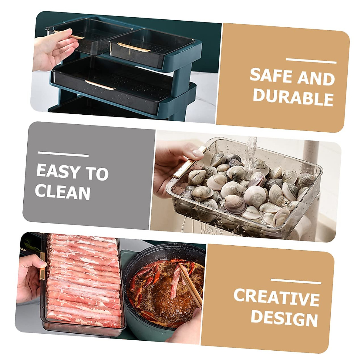 Veemoon Kitchen Shelf Food Storage Shelves Stackable Fruit Serving Tray Veggie Trays Vegetable Storage Cart Tiered Basket Food Colanders Strainers Fruit Tray Detachable Side Dish Plastic