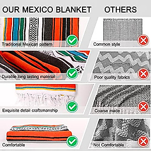ThermaSnug Mexican Blanket - Handwoven Serape Blanket Perfect as Yoga Blanket, Bed Blanket, Hiking Blanket, Party Decoration Table Runner (Orange, 1 Pack)