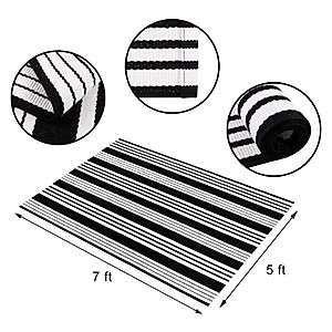 Tiveney Outdoor Rug Washable Area Rug 5'X7', Patio Rug Porch Rug Large Door Mat Cotton Woven Living Room Rug Indoor Black and White Outdoor Rugs for Entryway/Farmhouse/Kitchen/Foyer/Deck/Backyard