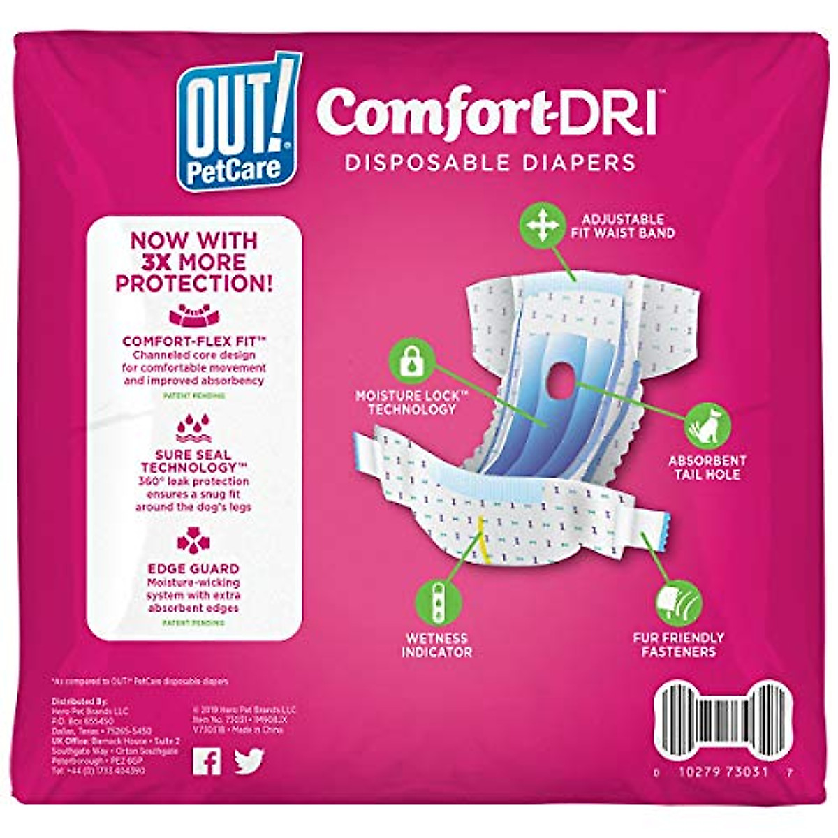 OUT! Pet Care Disposable Female Dog Diapers | Absorbent with Leak Proof Fit | Toy, 32 Count