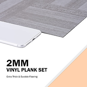 CO-Z 12x12 Inch Embossed Wood Plank Vinyl Flooring Pack of 24, 2mm Thick Peel and Stick Floor Tile Stickers with Weave Pattern, Waterproof Odorless Wood Laminate Flooring for Home Improvement
