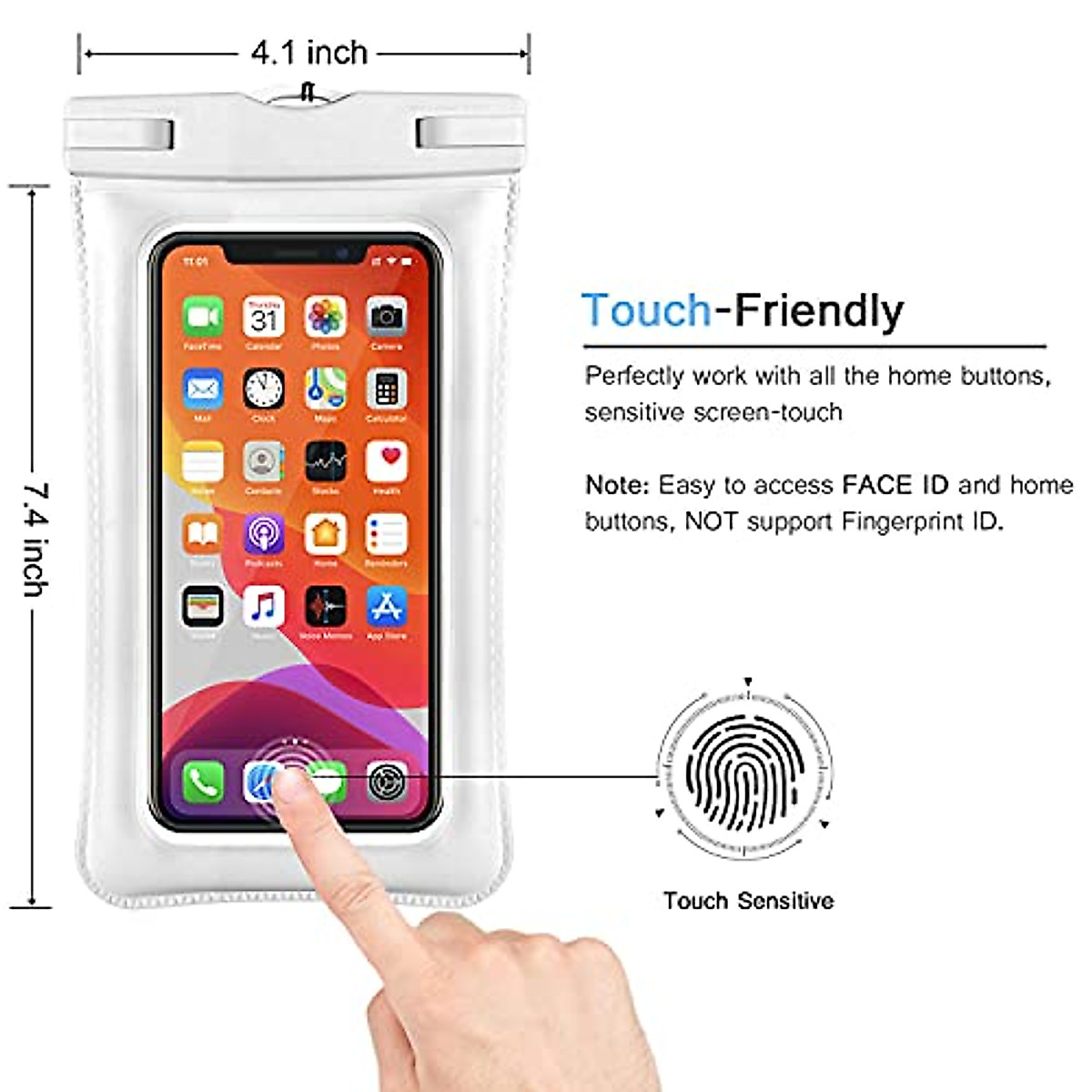 IFCASE Universal Waterproof Case, TPU Phone Dry Bag Pouch for iPhone 14 Pro Max, 13 12 11 XS XR SE, Samsung Galaxy S22 S21 S20 S10 Plus, S22 S21 Ultra, A13 A53 5G (White)