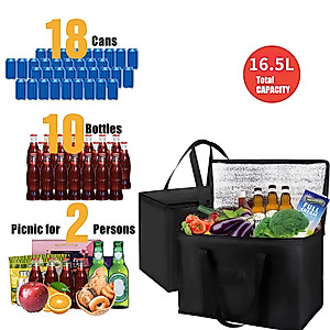 Insulated Food Delivery Bag Cooler Bags Insulated for Travel Pizza Delivery Bags for Cold and Hot Food Insulated Bags for Camping Black 1-Pack (12.5 * 8.5 * 10inch)