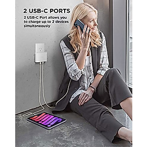 iHome Multiport USB-C Charger : AC Pro 2-Port Flat USB C Charger Block, Double USB C Wall Charger, Fast Charging Compatible USB-C Wall Charger (White)