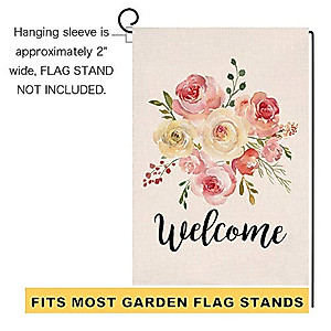 Spring Peonies Welcome Garden Flag Vertical Double Sided Burlap Yard Spring Flower Farmhouse Outdoor Decor 12.5 x 18 Inches