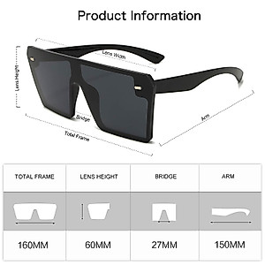 VANLINKER Flat Top Oversized Shield Sunglasses for Women Men Square Rimless Fashion Shades VL9517 With Black Frame