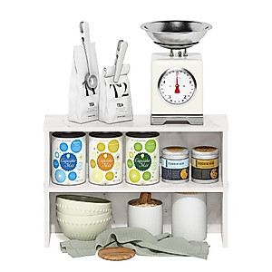 Furinno Helena Kitchen Counter Stackable Organizer Shelf, Set of 2, 18-Inch, Marble White