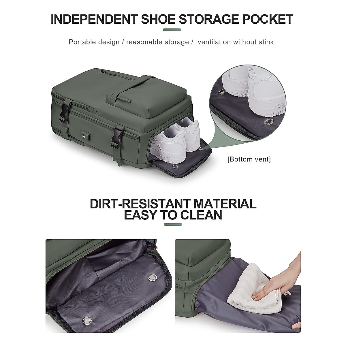 VECAVE Carry On Backpack for Women,Large Travel Backpack Flight Approved,Waterproof 17 Inch Laptop Backpack Business Work Backpacks Men Mochila De Viaje DarkGreen