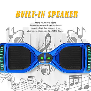 TPS Power Sports Electric Hoverboard Self Balancing Scooter for Kids and Adults Hover Board with 6.5" Wheels Built-in Speaker Bright LED Lights UL2272 Certified (Chrome Blue)