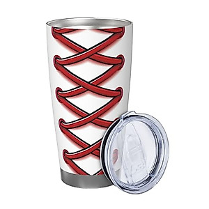 Tangopi Red Baseball Laces 20 oz Tumbler with Lid and Straw Insulated Travel Coffee Mug Reusable Spill Proof Coffee Cups Stainless Steel Water Bottle for Hot and Cold Drinks