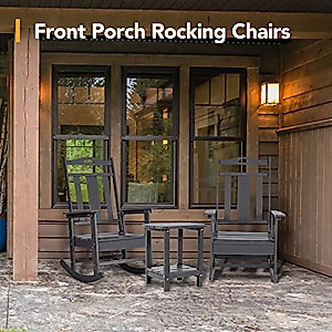 LOENIY Outdoor Rocking Chair All Weather Resistant Rocking Chair with High Backrest Patio Rocking Chair Outside Rocker (1, Black)