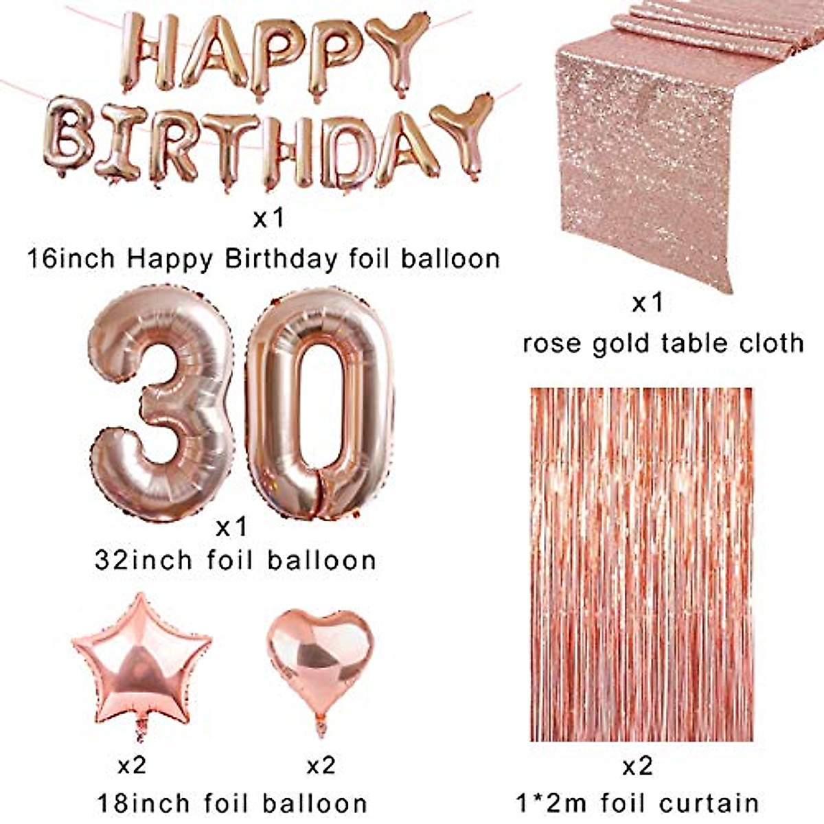 30th Birthday Decorations for Women, Dirty 30 Rose Gold Birthday Party Supplies for Women With Birthday Banner, Table Runner, Curtains, Cake Topper, Plates, Cups and More for 24 Guest -JSN PARTY