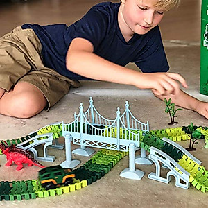 DINOSAUR Flexible Track Set FR2001: 173 total pieces - includes 1 Off-Road Electric Toy Vehicle & 2 Dinosaurs (Species May Vary)- Fun Learning Dino Gift for 3 Year Olds & Up