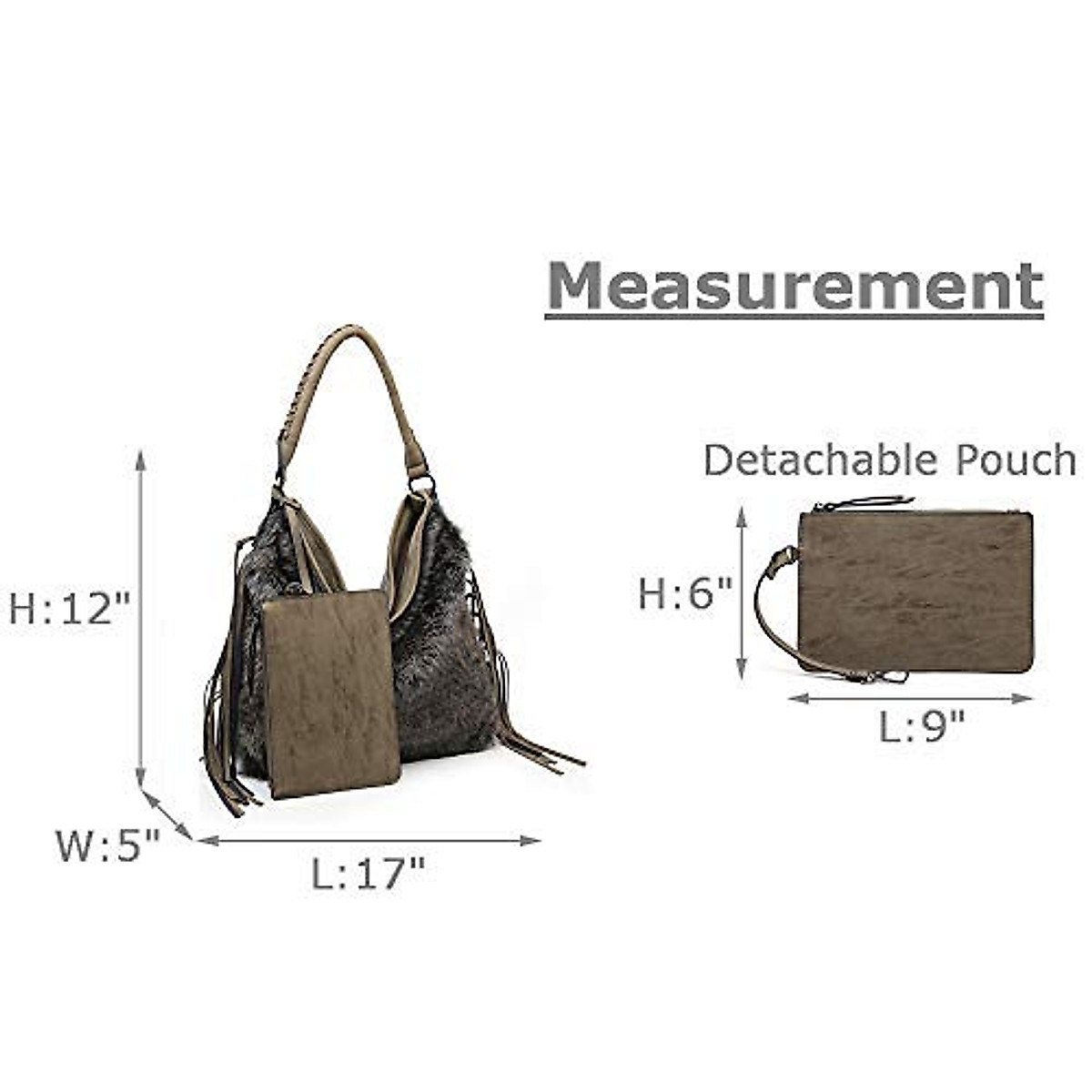 SHOMICO Fur Hobo Bag Fringe Purse for Women Boho shoulder Big (Large Fur Brown)