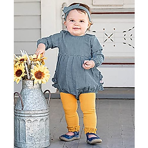 RuffleButts® Baby/Toddler Girls Light Wash Denim V-Back Bubble Romper - 0-3m